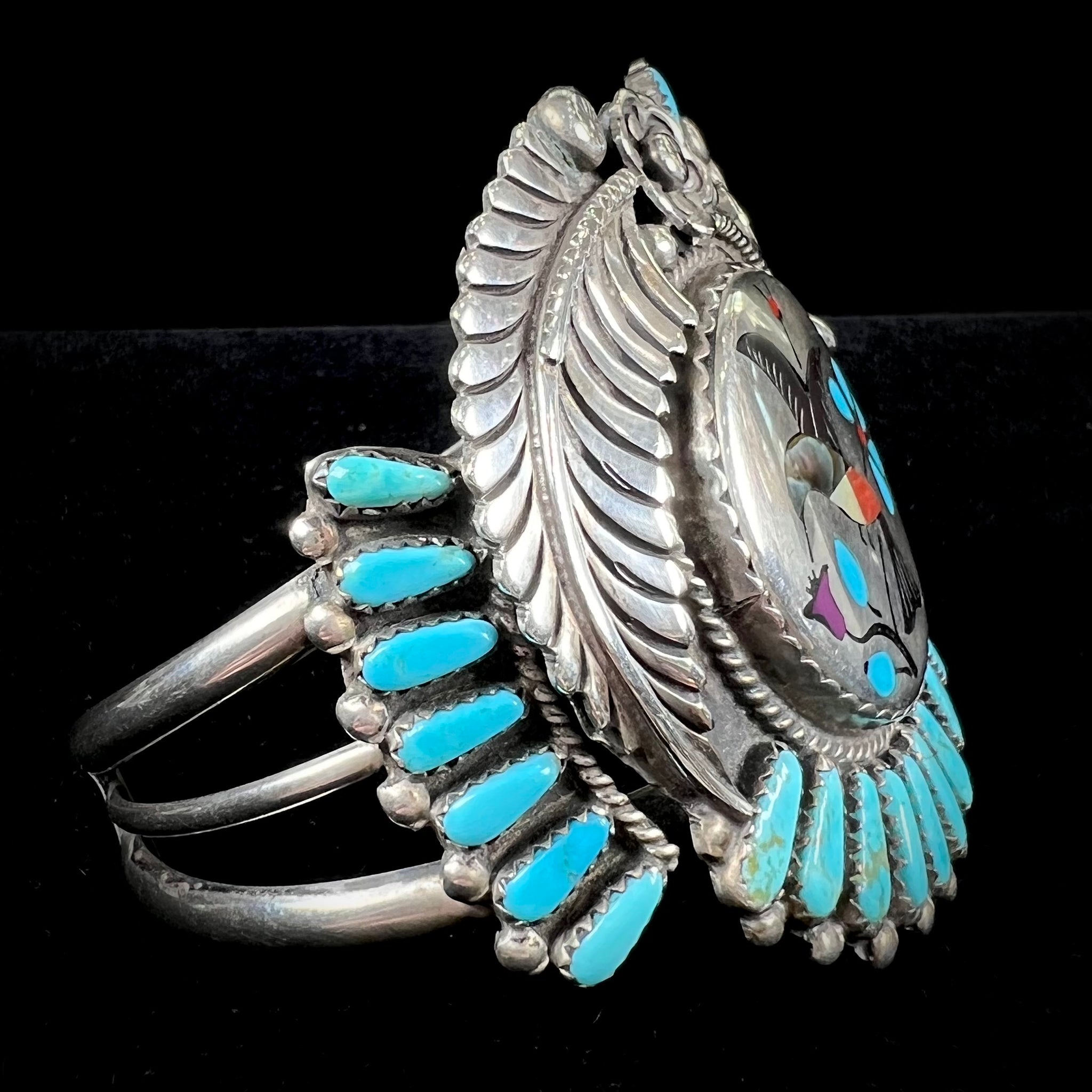 Leo Harvey Unisex Navajo Bird Inlay Cuff Bracelet, c.1970's | Burton's – Burton's Gems and Opals